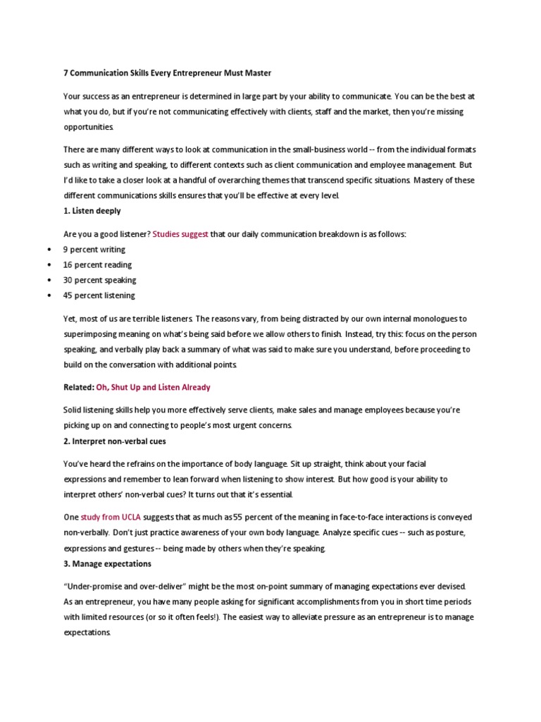 7 Communication Skills Every Entrepreneur Must Master | PDF ...