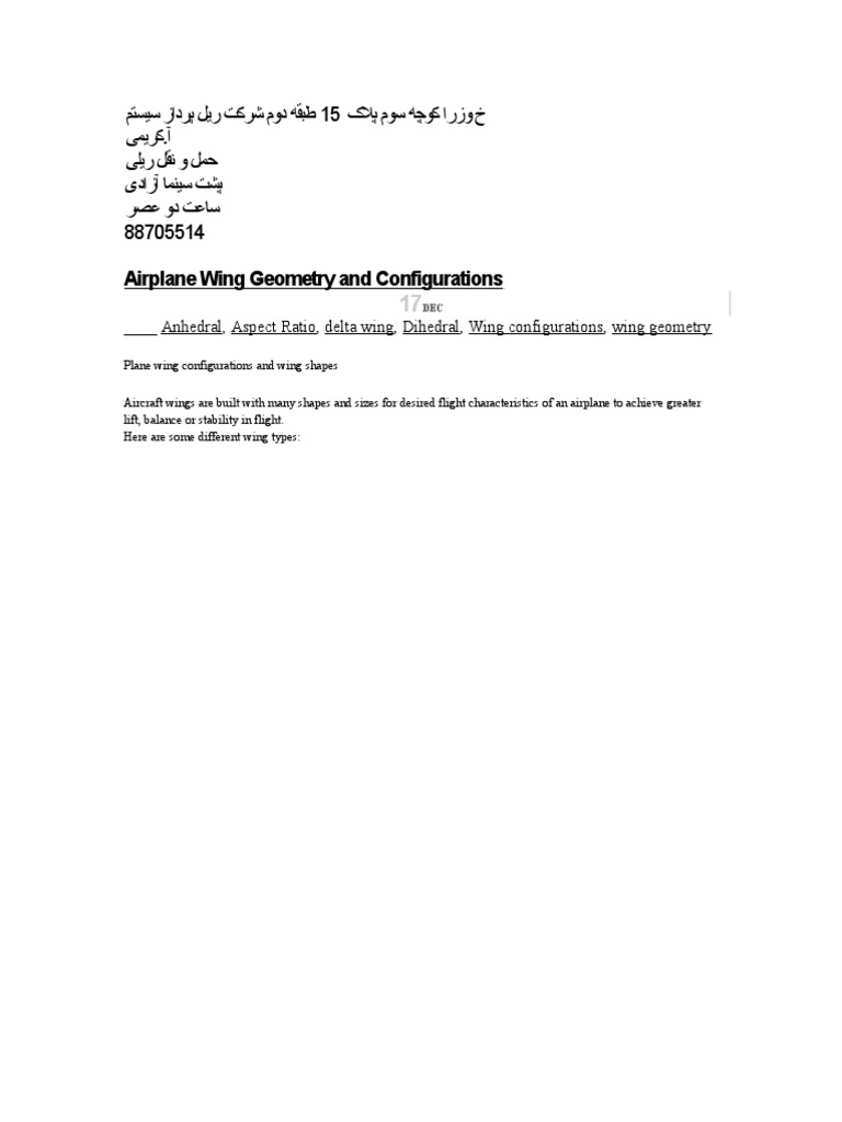 Aircraft Wing Shapes and Configurations | PDF | Airplane | Wing