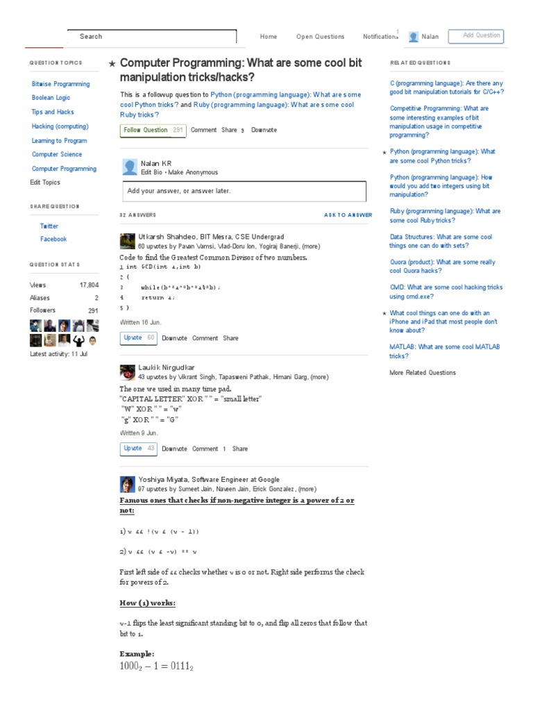 Cool Bit Manipulation Trickshacks | PDF | Integer (Computer Science) | Theoretical Computer Science