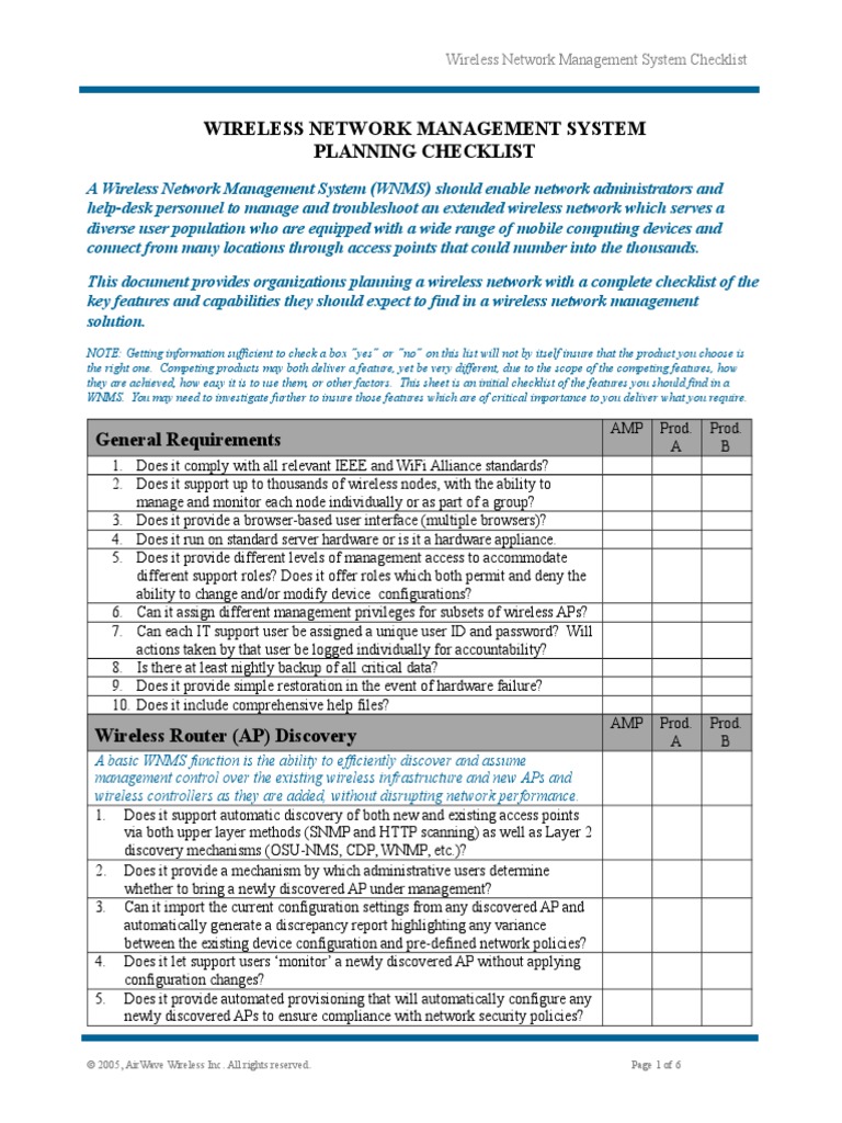 Checklist Wireless Lan Management | Wireless Lan | Wireless Access Point