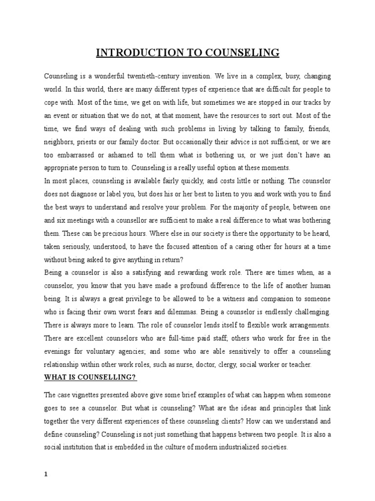 Week 1-Introduction to Counseling_printed | School Counselor ...