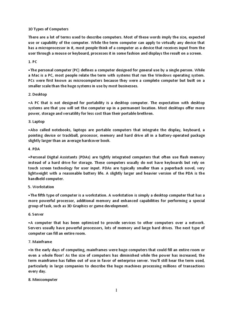 10 Types of Computers | PDF | Personal Digital Assistant | Personal ...