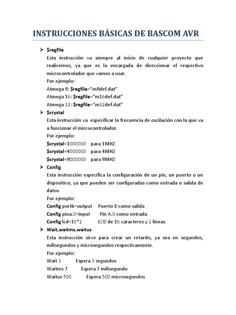 Instrucciones Básicas de Bascom Avr | PDF | Microcontrolador | Conversor analógico a digital