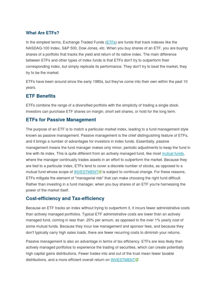 Understanding ETF Benefits and Features | PDF
