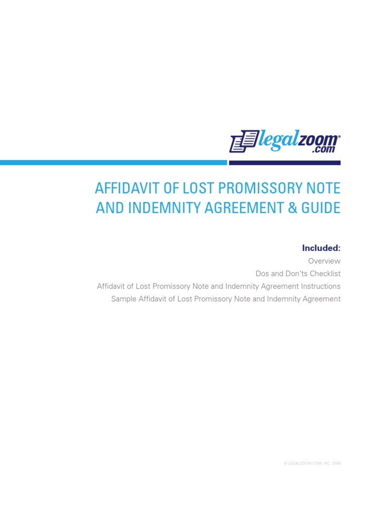 Lost Promissory Note Affidavit Guide | PDF | Promissory Note ...