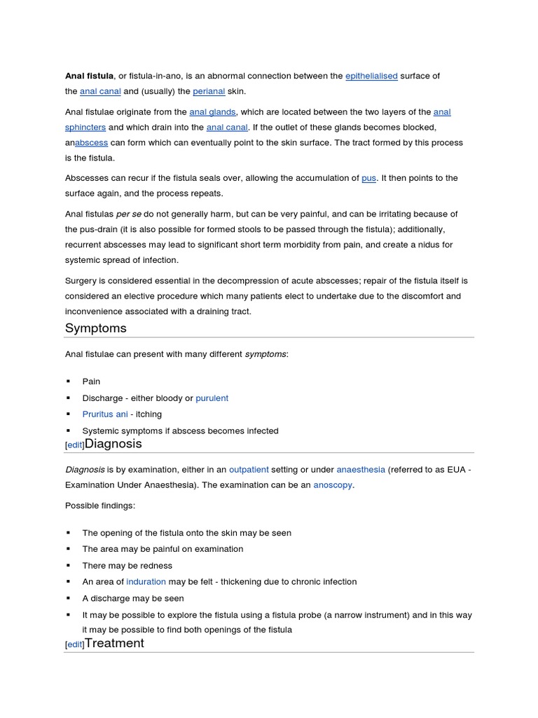 Symptoms: Anal Fistula, or Fistula-In-Ano, Is An Abnormal Connection ...