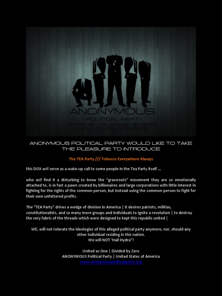 TEA Party Exposed by ANONYMOUS Political Party | PDF | Tea Party ...
