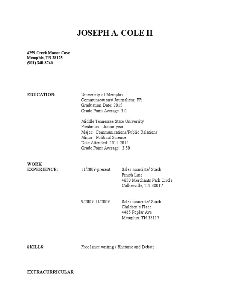 Joseph A. Cole II: Resume Overview | PDF
