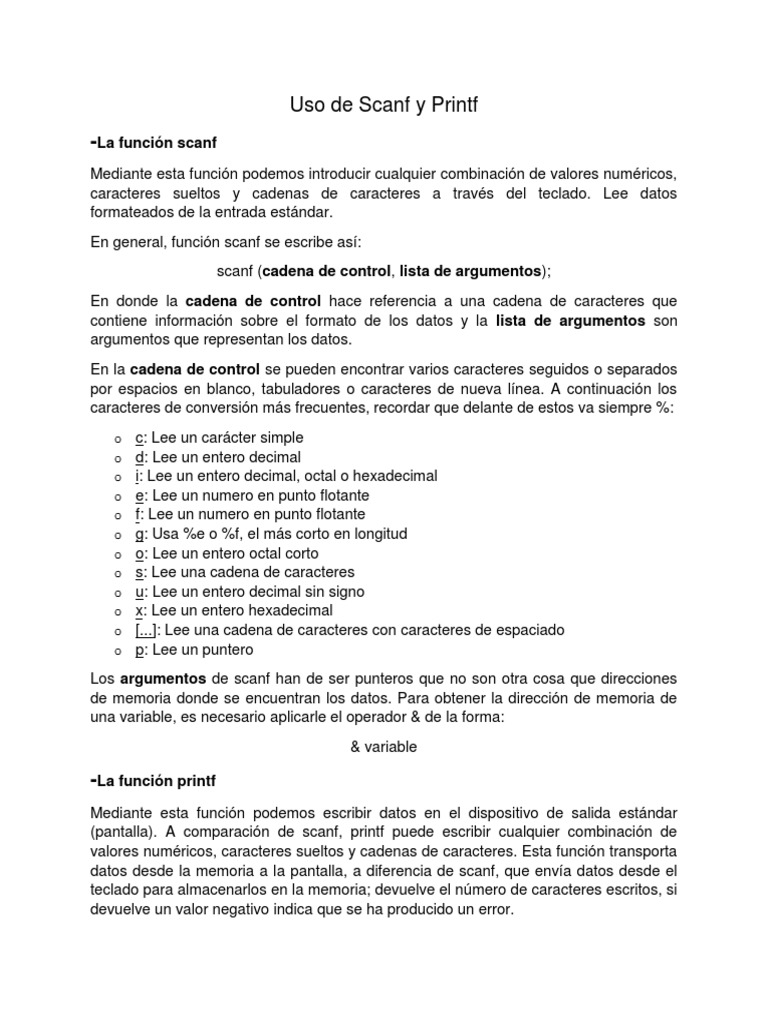 Uso de Scanf y Printf | PDF | Programación de computadoras | Áreas de informática