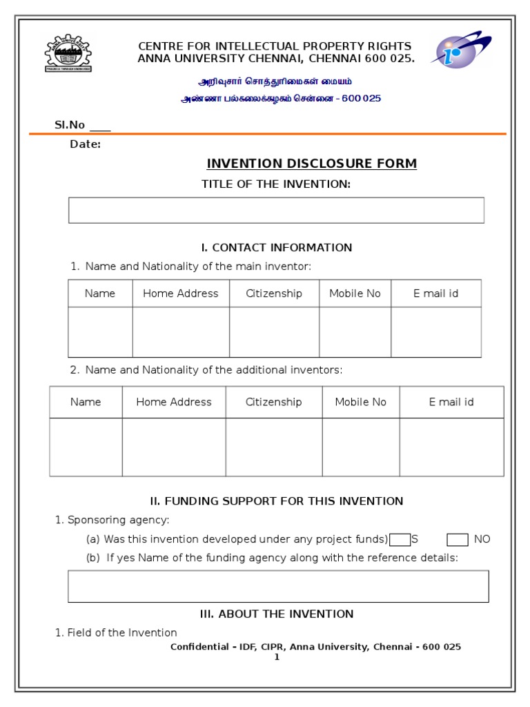 IDF Form For Inventors | PDF | Glossary Of Patent Law Terms | Patent