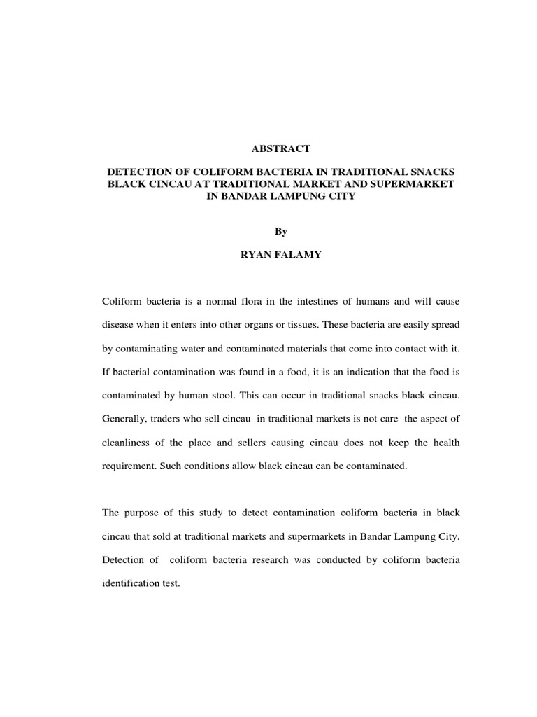 Coliform Bacteria in Black Cincau Snacks | PDF