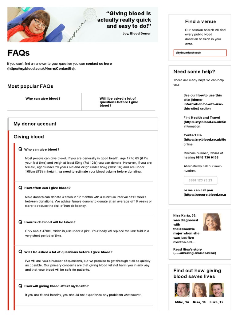 Give Blood - FAQs | PDF | Blood Donation | Blood Transfusion