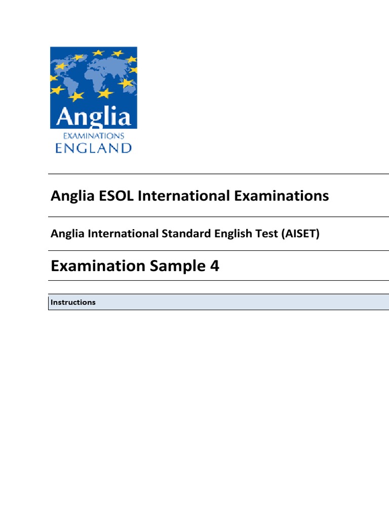 Examination Sample 4: Anglia ESOL International Examinations | PDF ...
