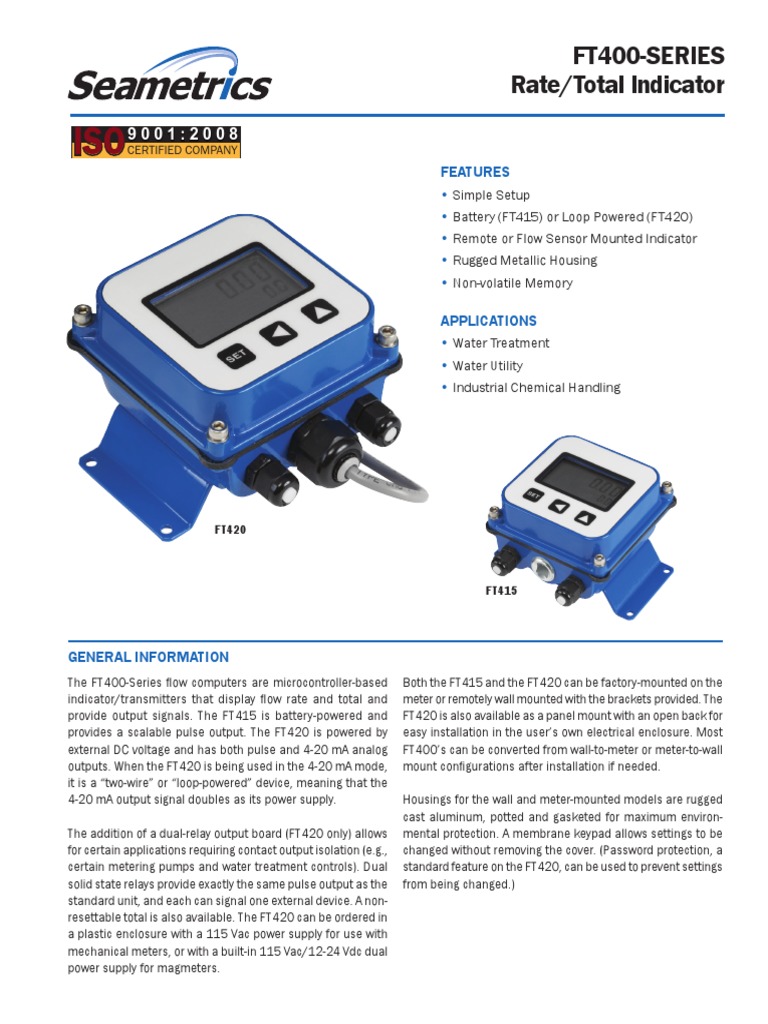 FT400 Seametrics | PDF | Power Supply | Electrical Engineering
