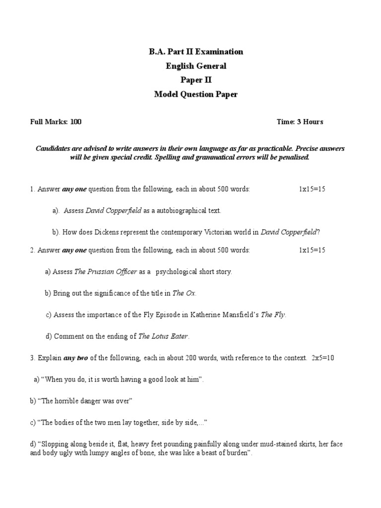 English General Paper II Model Questions | PDF
