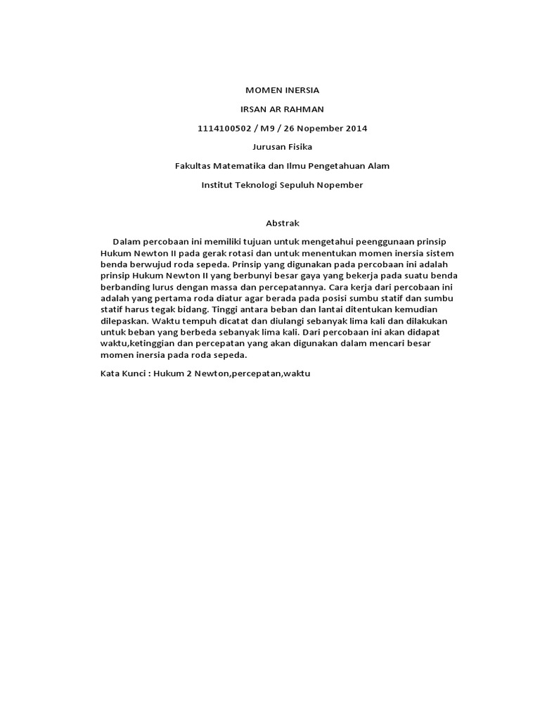 Momen Inersia Roda Sepeda | PDF