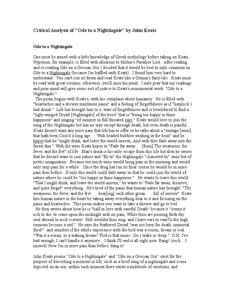 Critical Analysis of | PDF | John Keats | Poetry