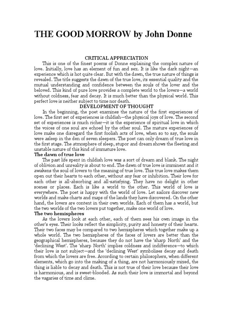 The Good Morrow by John | Download Free PDF | Soul | Dream