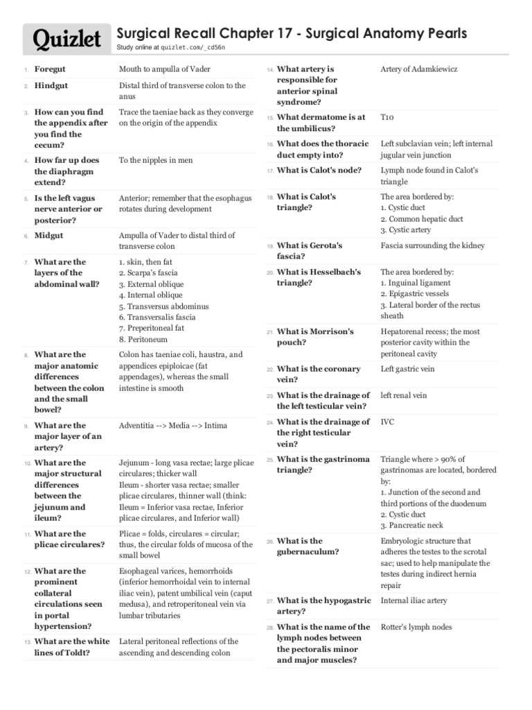 Flashcards Surgical Recall Chapter 17 | PDF | Gastrointestinal Tract ...
