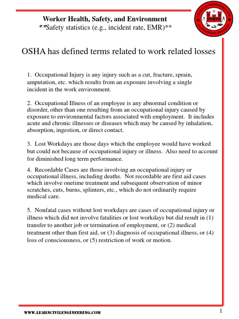 OSHA Has Defined Terms Related To Work Related Losses: Safety ...