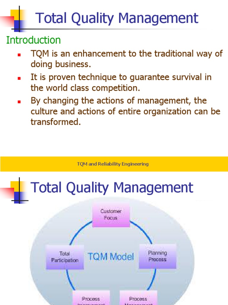 Total Quality Management Chapter 1 | PDF | Swot Analysis | Reliability ...