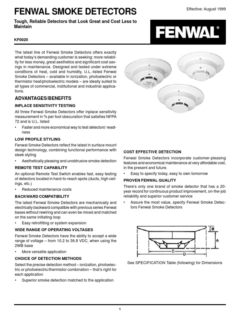Fenwal Smoke Detectors: Advantages/Benefits | PDF | Reliability ...
