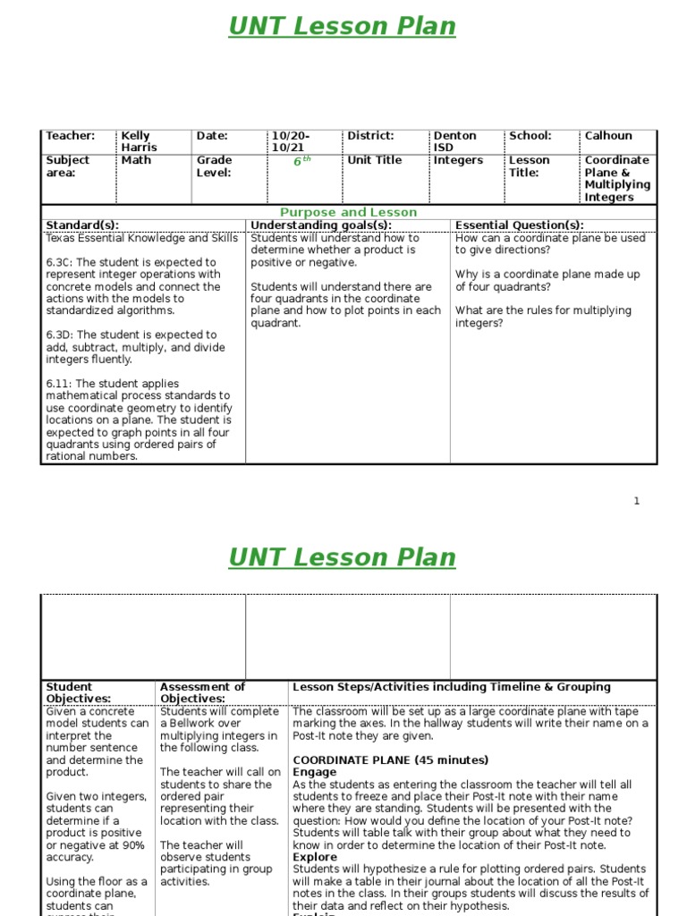 Coordinate Plane Lesson Plan | PDF | Cartesian Coordinate System ...