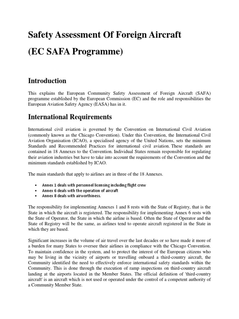 Safety Assessment of Foreign Aircraft | Aviation | Government