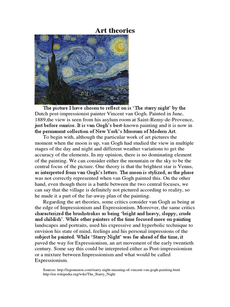 Van Gogh's Starry Night: Art Theories Explained | PDF
