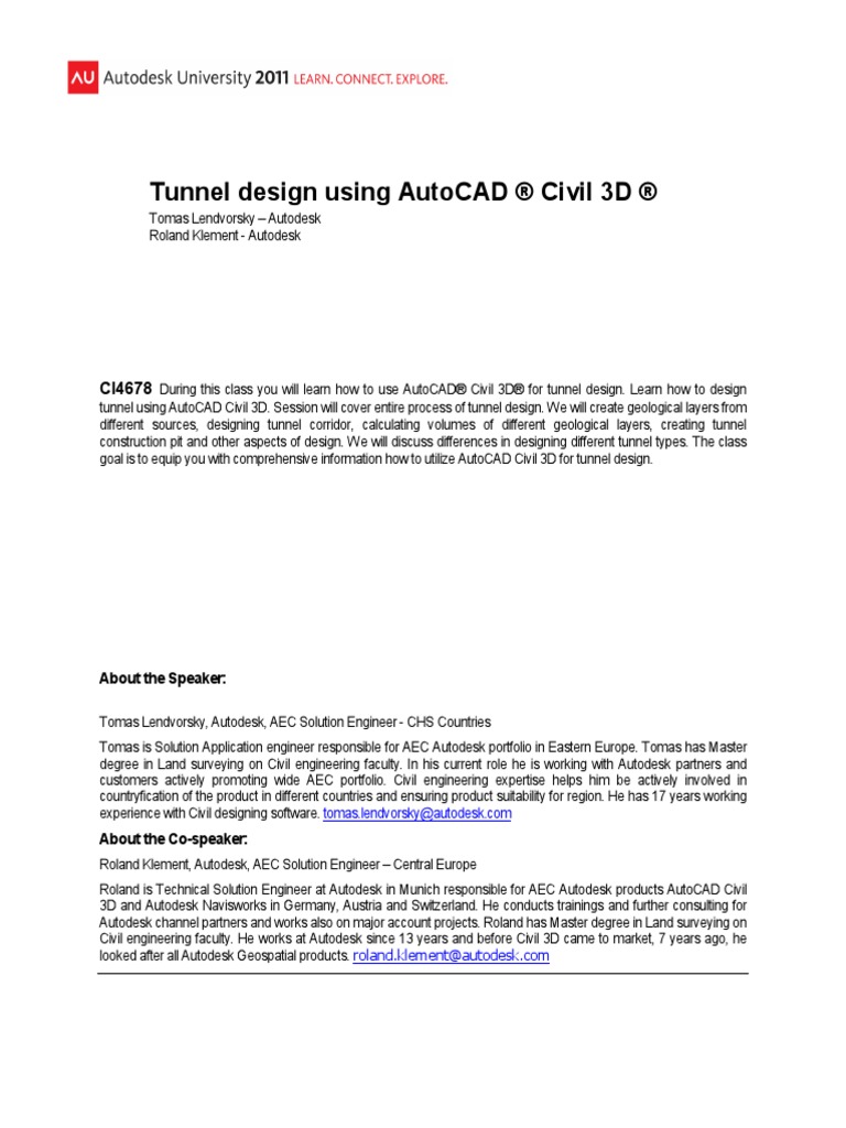 Tunnel Design with AutoCAD Civil 3D | PDF | Autodesk | Tunnel