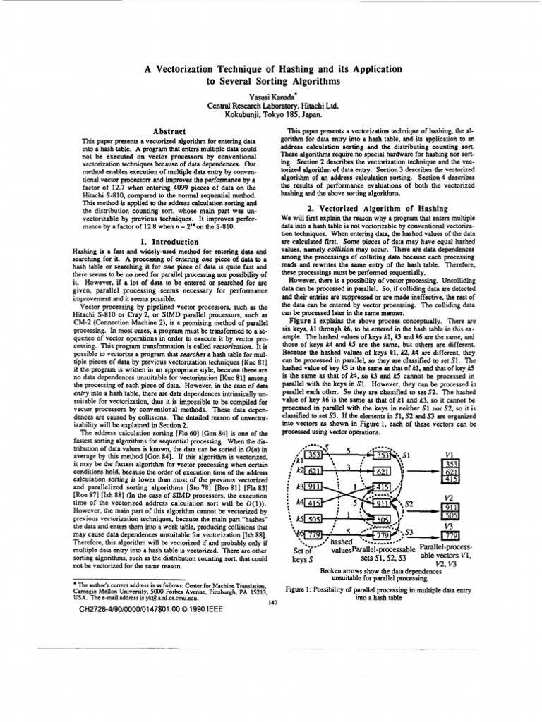 A Vectorization Technique Of Hashing And Its Application To Several Sorting Algorithms