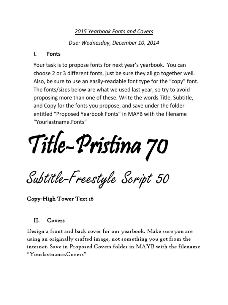 2015 Yearbook Cover and Font Proposal Instructions | PDF