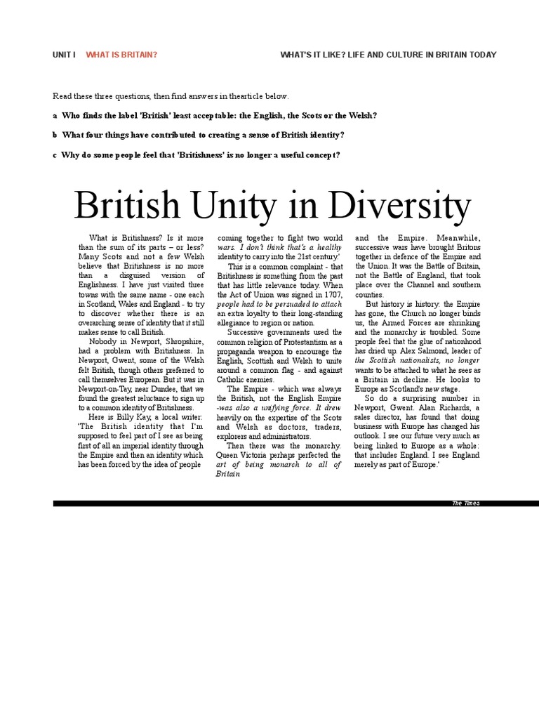 Article-Activity-British Unity in Diversity | PDF | United Kingdom ...