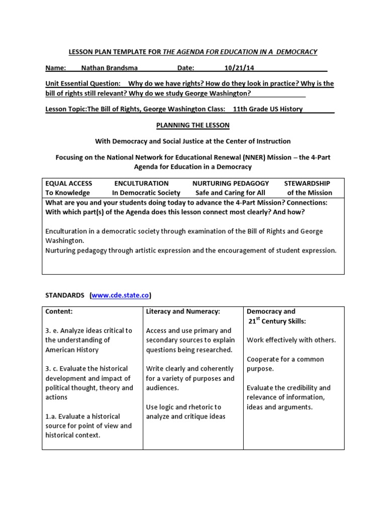 Lesson Plan: Bill of Rights & Washington | PDF | Understanding ...