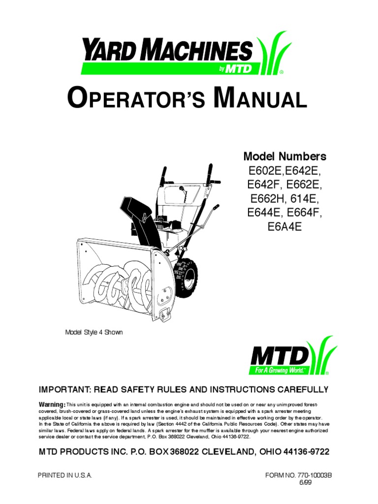 Yard Machine Snowblower Operator Manual | PDF | Nut (Hardware) | Screw