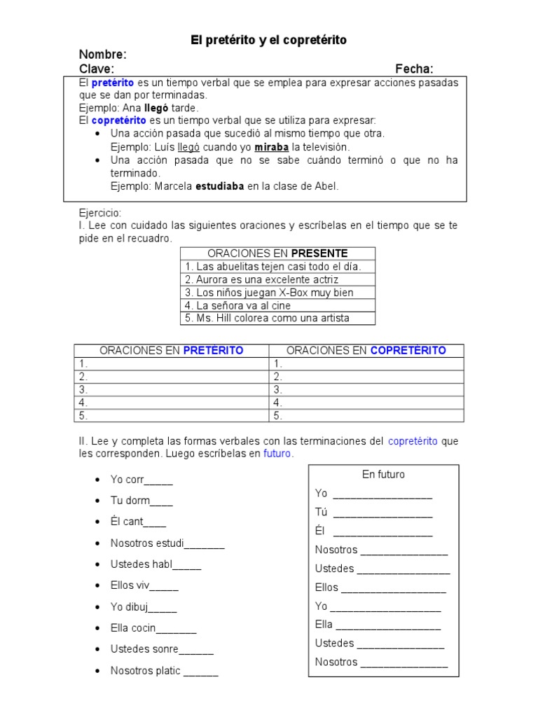 El Pretérito y El Copretérito | Verbo | Idiomas