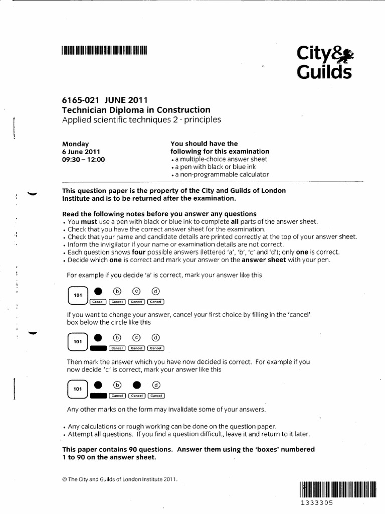 City and Guilds Construction Exam Paper | PDF | Alternating Current | Gases