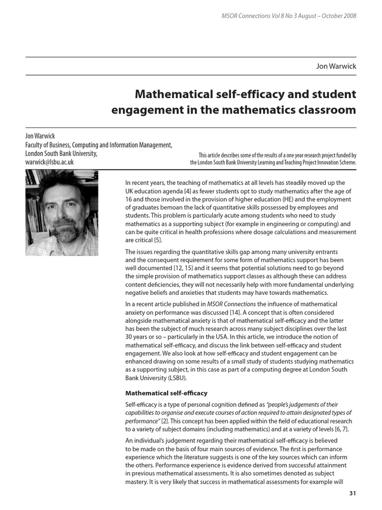 Math Self Efficacy PDF | PDF | Self Efficacy | Educational Assessment