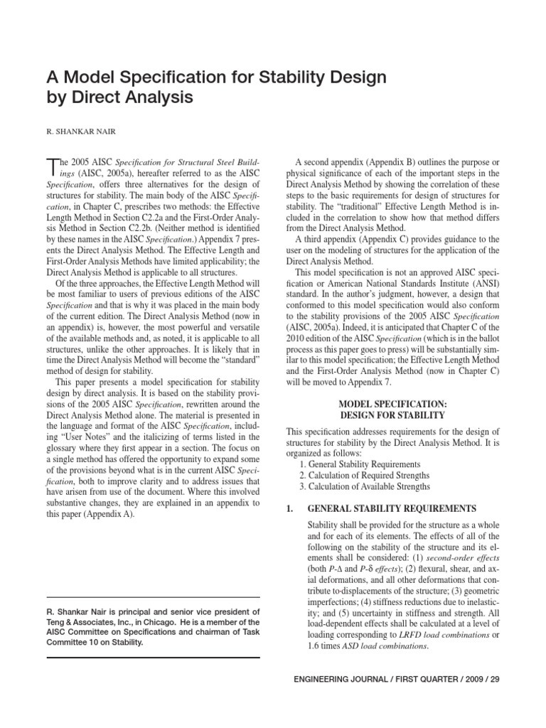 A Model Specification For Stability Design by Direct Analysis | PDF ...