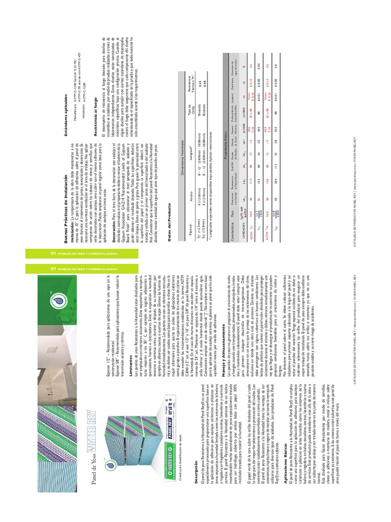 Ficha Plancha Panel Rey RH | PDF | Papel | Yeso