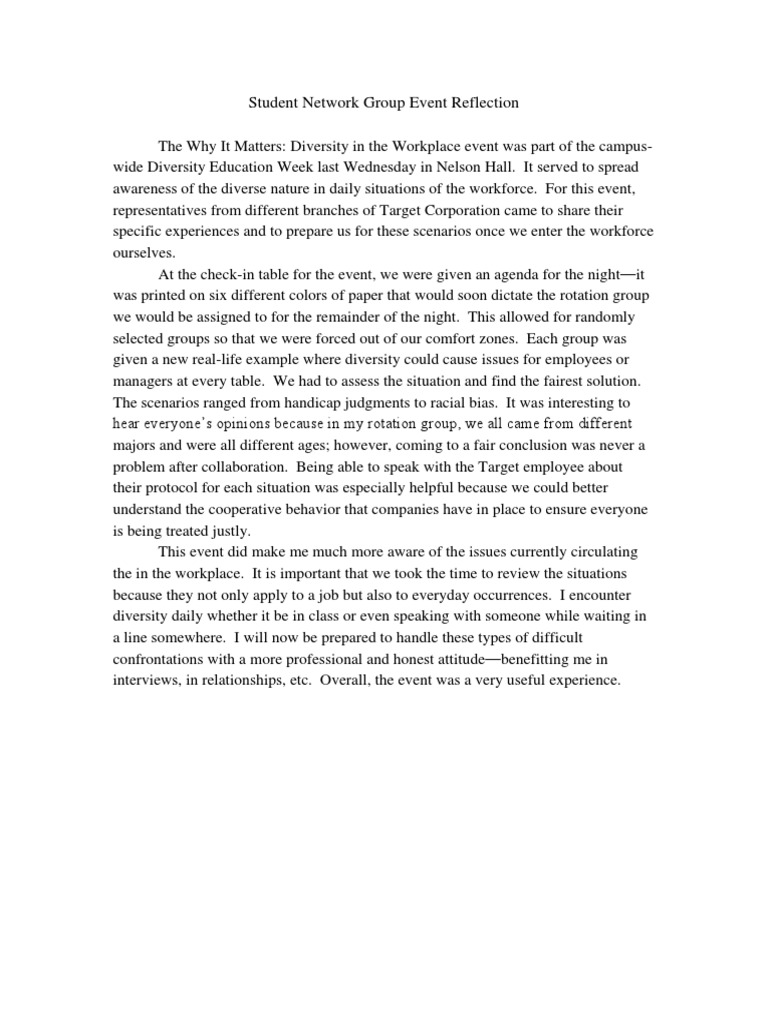 Diversity in the Workplace Reflection | PDF