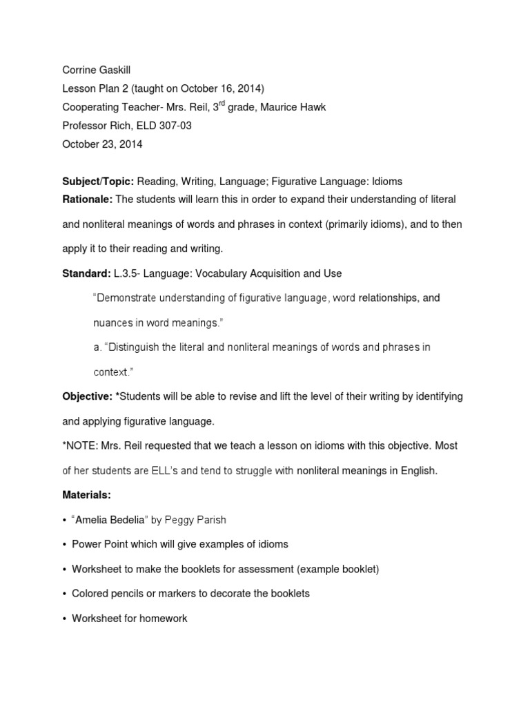 Lesson Plan 2 Idioms | Download Free PDF | Idiom | Lesson Plan
