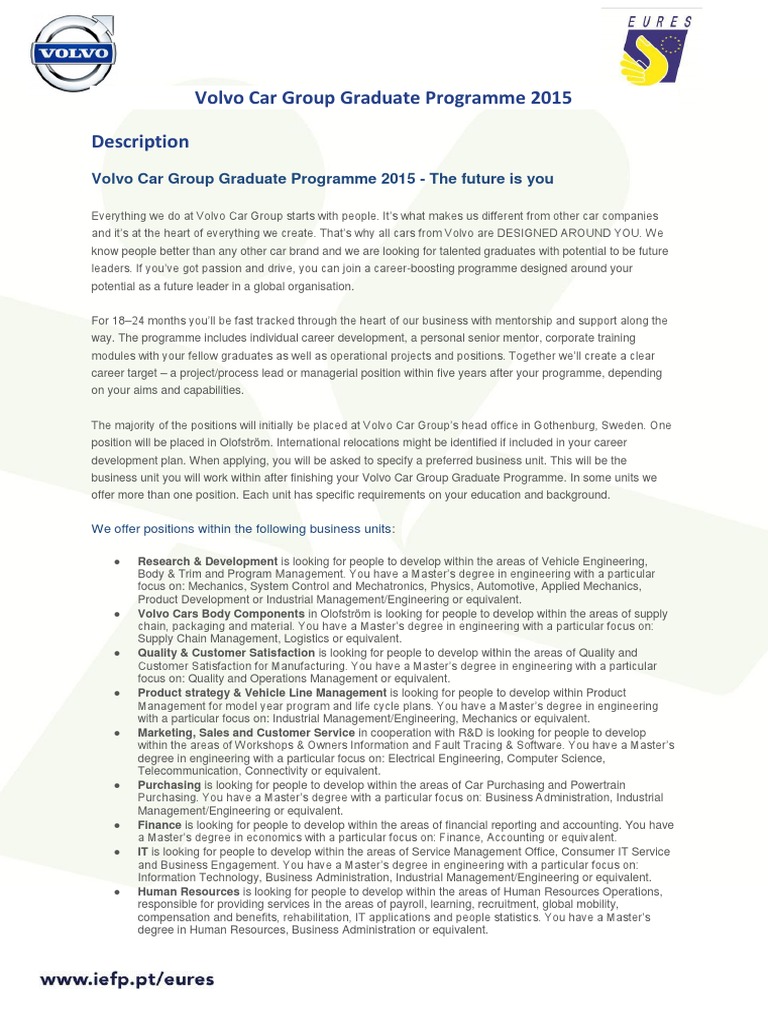 Volvo Graduate Programme 2015 | PDF | Product (Business) | Engineering