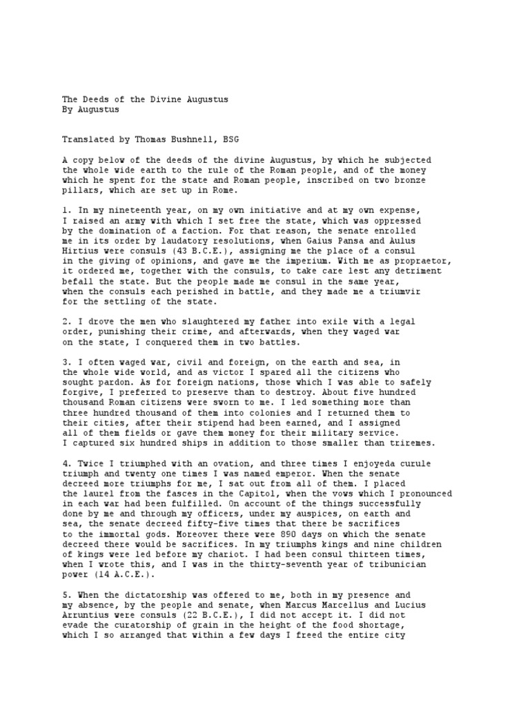 The Deeds of The Divine Augustus | PDF | Augustus | Jupiter (Mythology)