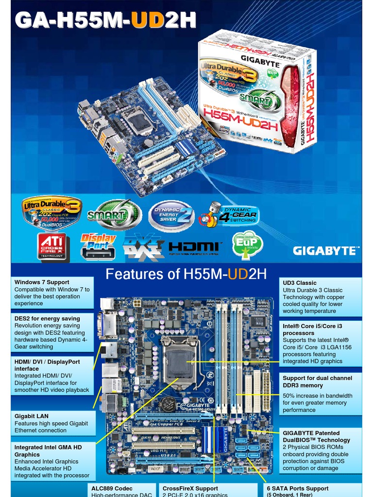 Gigabyte GA-H55M-UD2H Motherboard | PDF | Hdmi | Graphics Processing Unit