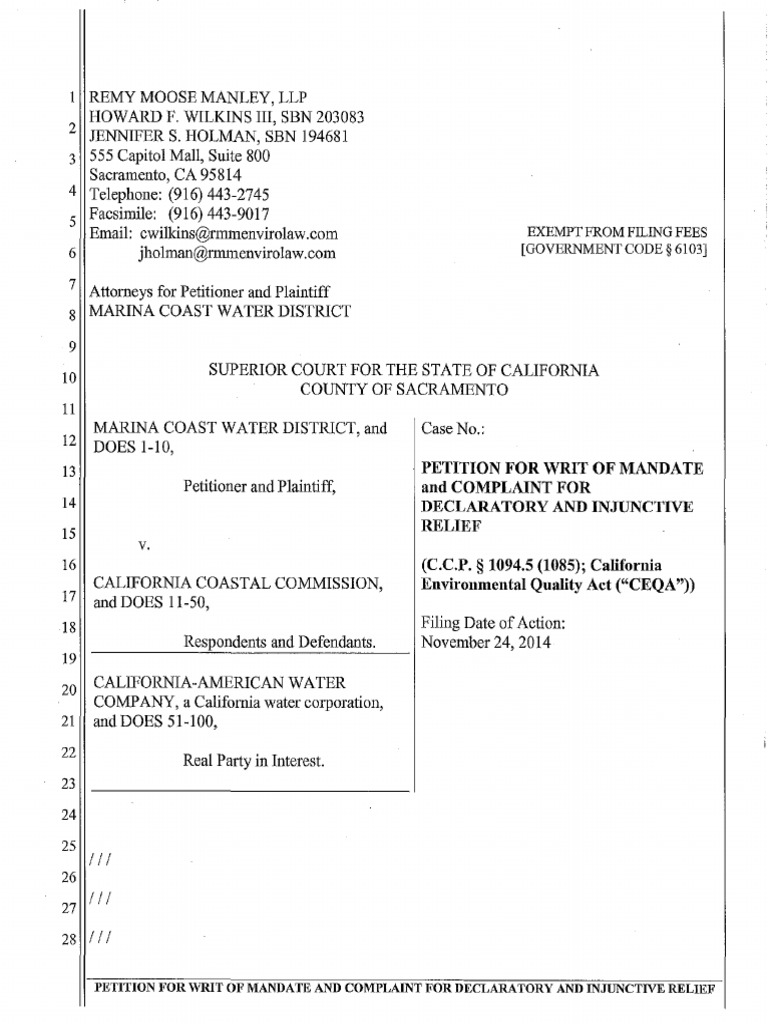 MCWD Petition For Writ of Mandate and Complaint For Declaratory and ...