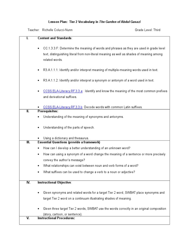 Vocabulary Lesson Plan | PDF | Part Of Speech | Word