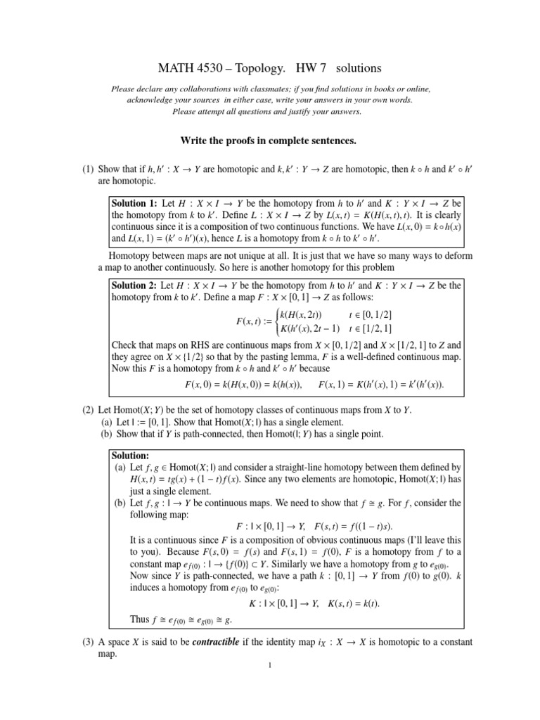 Topology Homework Solutions | PDF