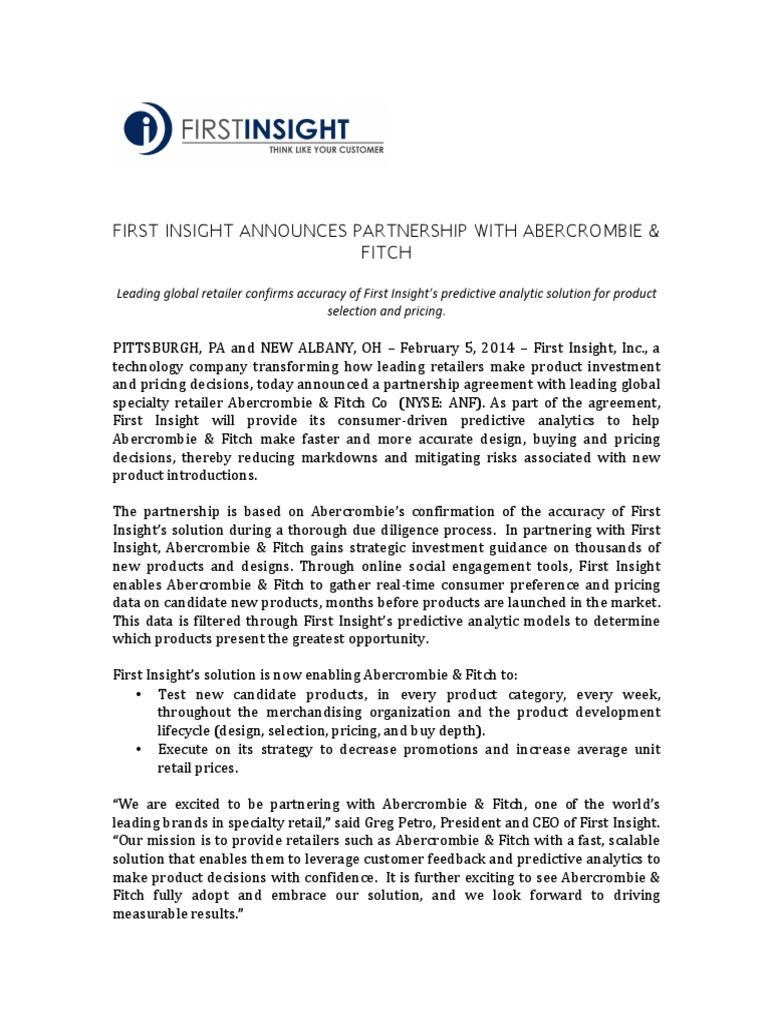 First Insight Partners with Abercrombie | PDF | Retail | Economic ...