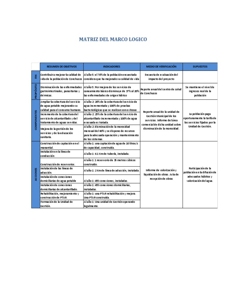 Matriz Del Marco Logico | PDF